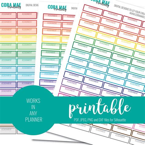 Rainbow Assignment Stickers Printable Assignment Stickers Assignment
