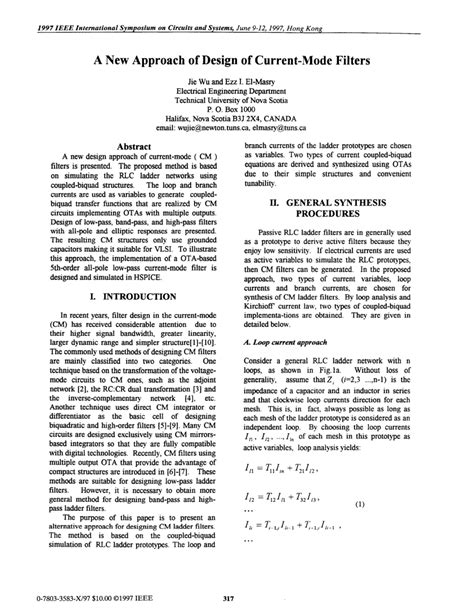 Pdf New Approach Of Design Of Current Mode Filters