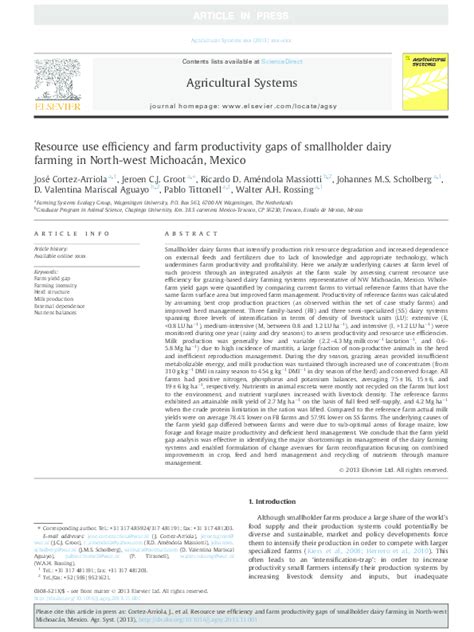 Pdf Dairy Farming Efficiency Gaps In Michoacán