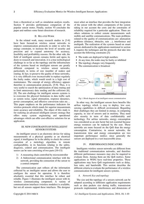 Efficiency Evaluation Metrics For Wireless Intelligent Sensors