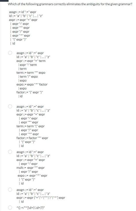 solved which of the following grammars correctly eliminates