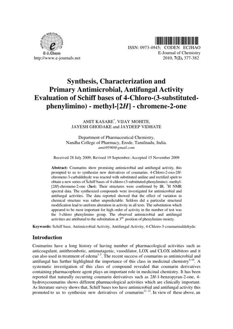 (PDF) Synthesis, Characterization and Primary Antimicrobial, Antifungal Activity Evaluation of ...