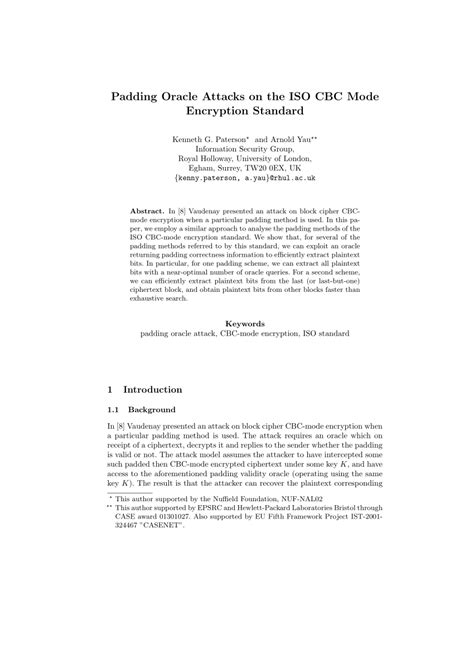 Pdf Padding Oracle Attacks On The Iso Cbc Mode Encryption Standard