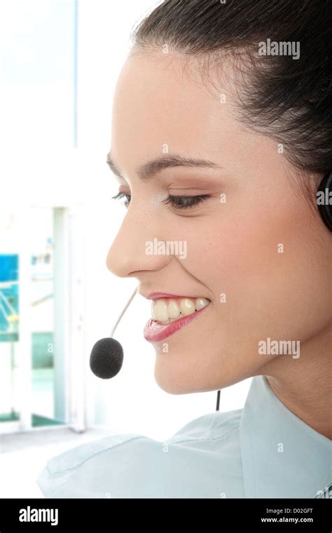 Call Center Woman With Headset Stock Photo Alamy