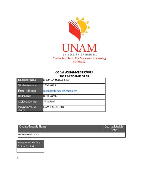 ADL Assignment 3 CODeL ASSIGNMENT COVER 2022 ACADEMIC YEAR Babe Name IHEMBA JOHANNES