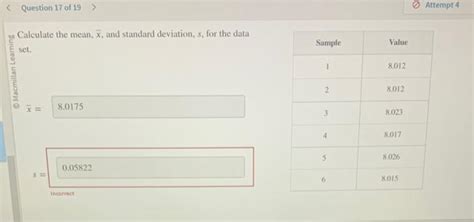Solved Calculate the mean xˉ and standard deviation s Chegg