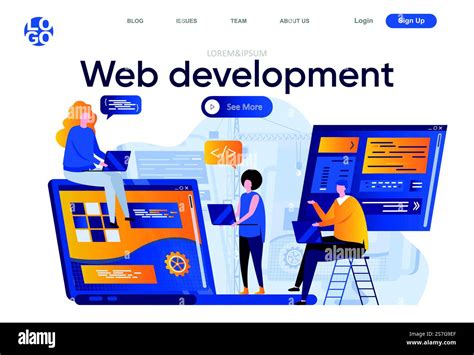 web development flat landing page creative team of designers and