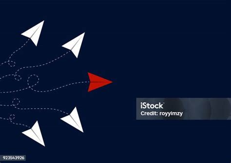 비즈니스 개념입니다 미니 멀 스타일 빨간 종이 비행기 변화 방향 및 백색 그들 리더 새로운 아이디어 보스 관리자 우승자 개념 트렌드 벡터 일러스트 레이 션 개념에 대한 스톡