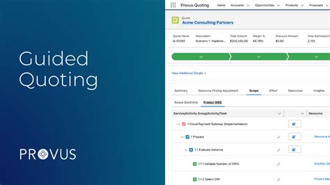 Guided Quoting Features Provus