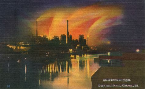 Steel Mills At Night Gary And South Chicago Illinois Circa 1950s