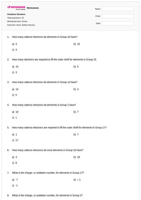 50 Oxidation Numbers Worksheets On Wayground Free And Printable