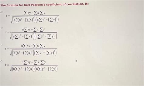 Solved The Formula For Karl Pearson S Coefficient Of Chegg