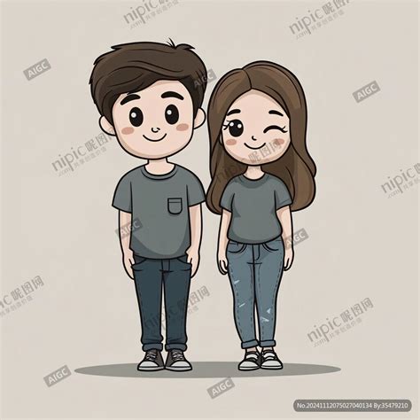 Ai创作图情侣卡通合影 Q版男女插画 卡通情侣装 情侣卡通头像创意设计 Q版情侣人物 卡通小情侣 原创卡通男孩女孩 卡通情侣头像创意设计 情侣