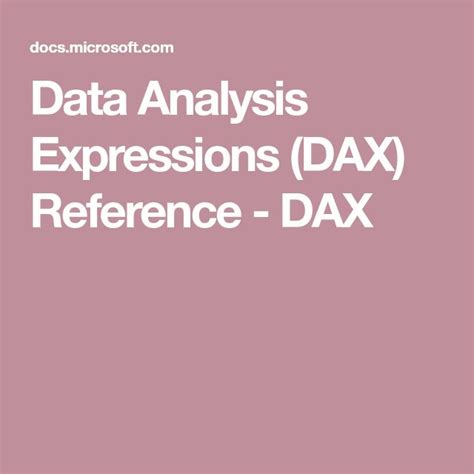 Data Analysis Expressions Dax Reference Dax Data Analysis Dax