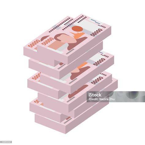 라오 킵 벡터 일러스트 레이 션입니다 라오스 머니 세트 번들 지폐 지폐 50000 Lak 플랫 스타일 흰색 배경에 격리 심플한 미니멀 디자인 가계에 대한 스톡 벡터 아트 및