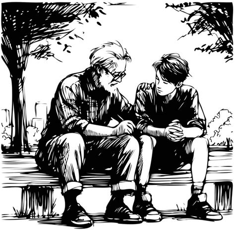 El Nieto Con El Abuelo Sentado En Un Banco Vector Premium Generado Con Ia