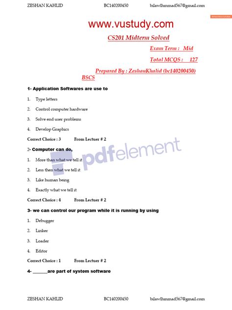 CS201 Midterm Solved MCQs With Reference by Zeshan Khalid | PDF