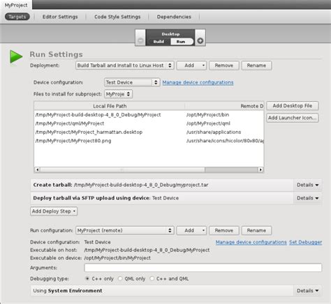 Qt Creator Specifying Run Settings