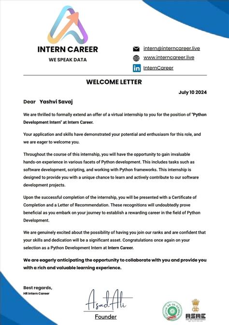 yashvi s on linkedin python internship interncareer