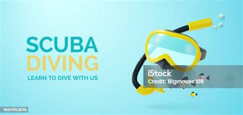 3d 스쿠버 다이빙 우리와 함께 다이빙하는 법을 배우십시오 플래 카드 포스터 배너 카드 템플릿 만화 스타일 벡터 3차원 형태에 대한 스톡 벡터 아트 및 기타 이미지 Istock