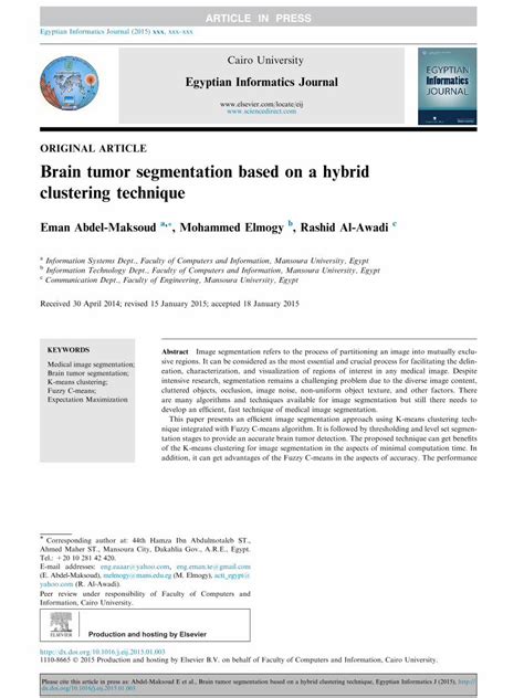 Pdf Brain Tumor Segmentation Based On A Hybrid Clustering · Pdf Filebrain Tumor