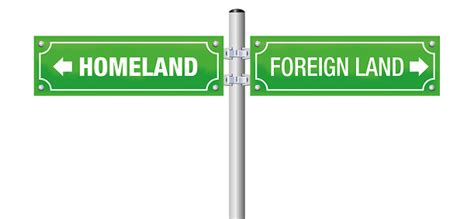 외국인 토지와 국토 두 팻 말에 향수 해외 이주 비행 추방 추방 망명 출흰색 배경에 고립 된 벡터 일러스트 레이 션에 대 한 기호입니다 가정 생활에 대한 스톡 벡터 아트 및