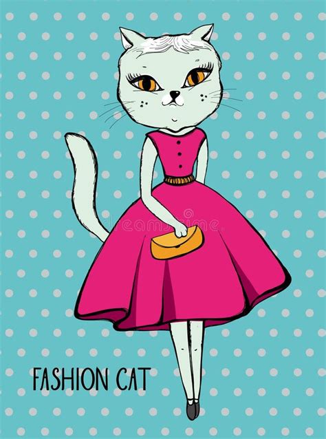 Cute Fashion Hipster Poster With Cat Vector Illustration Stock Vector Illustration Of Autumn