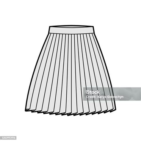 스커트 플리츠 테크니컬 패션 일러스트와 위 니 실루엣 원형 의 충만함 두꺼운 허리 밴드 바닥 0명에 대한 스톡 벡터 아트 및 기타 이미지 Istock