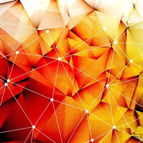 Polygonal Red Orange Triangles Techno Textured Background With Connection Of Lines And Dots