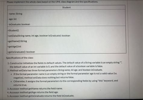 Solved Please Implement The Whole Class Based On The Uml
