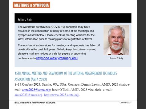 Ieee Antennas And Propagation Magazine October 2023meetings And Symposia