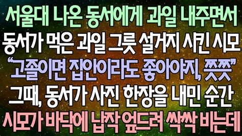 반전 사연 시골에서 농사지어 반찬 만들어 갔는데 아파트 1층에서 문 안 열어준 며느리가 이 광경을 가만히 지켜보고 있던 누군가가 며느리 인생을 나락으로 떨어뜨리는데 사이