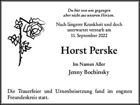 Traueranzeigen Von Horst Perske Vrm Trauer De