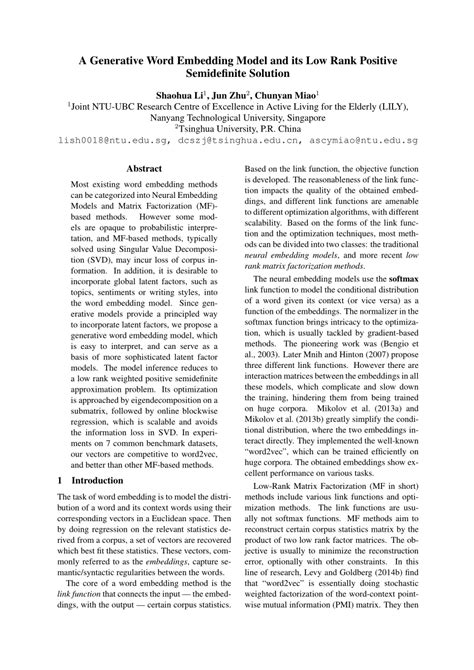 Pdf A Generative Word Embedding Model And Its Low Rank Positive Semidefinite Solution