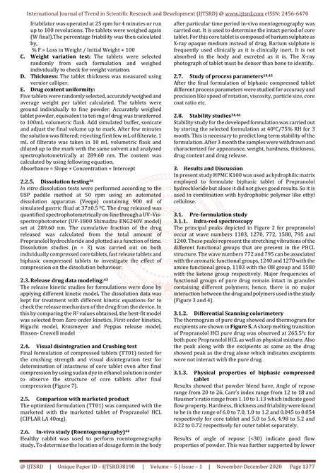 Formulation And Development Of Modified Release Biphasic Compressed Tablet Of Propranolol
