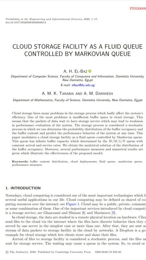 Pdf Cloud Storage Facility As A Fluid Queue Controlled By Markovian Queue