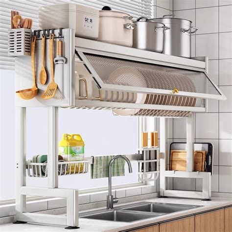 ชั้นคว่ำจาน ที่คว่ำชามจาน 2ชั้น มีฝาปิด กันฝุ่นและแมลง ที่วางจานบนซิง ชั้นวางจานสแตนเลส ที่คว่ำ