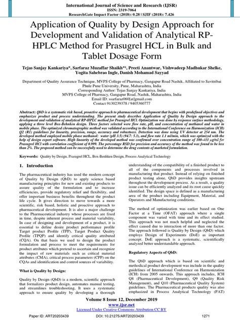 Application Of Quality By Design Approach For Development And Validation Of Analytical Rp Hplc