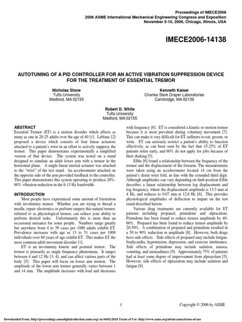 Stone 2006 Autotuning Of A Pid Controller For An Active Vibration