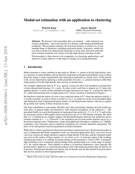Pdf Modal Set Estimation With An Application To Clustering