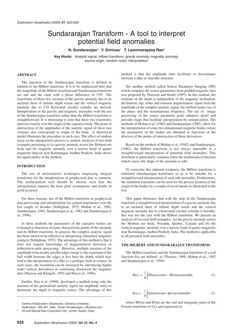 Pdf Sundararajan Transform—an Application To Geophysical Data Analysis