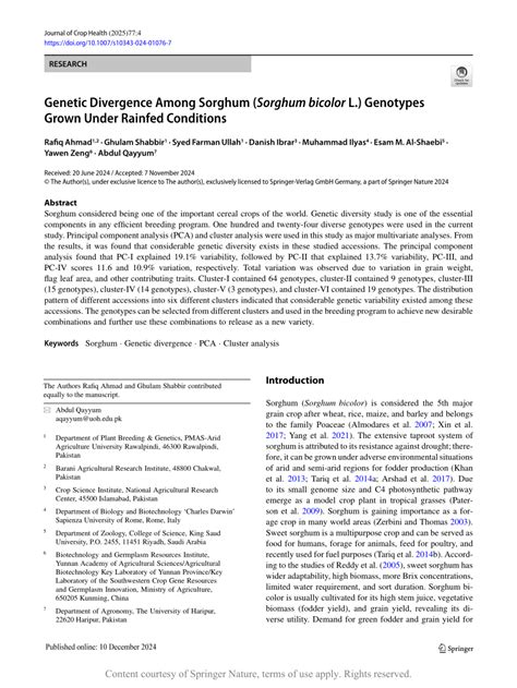 Genetic Divergence Among Sorghum Sorghum Bicolor L Genotypes Grown Under Rainfed Conditions