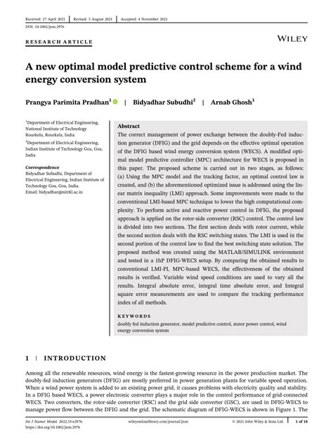 A New Optimal Model Predictive Control Scheme For A Wind Energy Conversion System Request Pdf