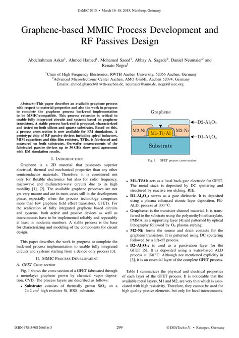 Pdf Graphene Based Mmic Process Development And Rf Passives Design