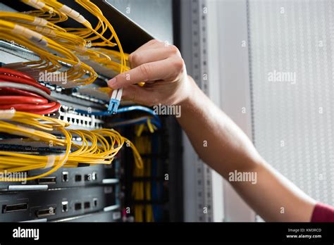 Man Fix Server Network In Data Center Room Stock Photo Alamy