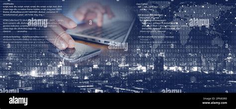 Technology Background Programmer Using Computer Notebook For Coding And Programming With A