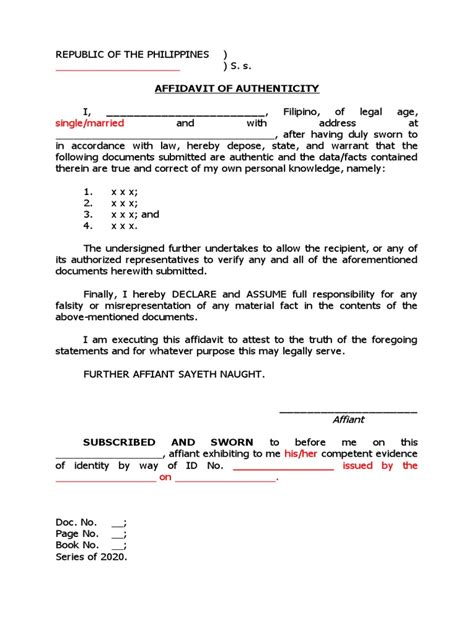 Affidavit Of Authenticity Pdf
