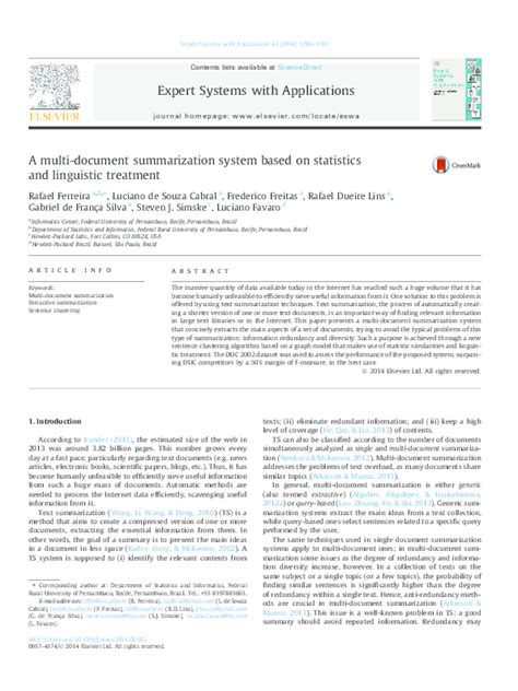 Pdf A Multi Document Summarization System Based On Statistics And