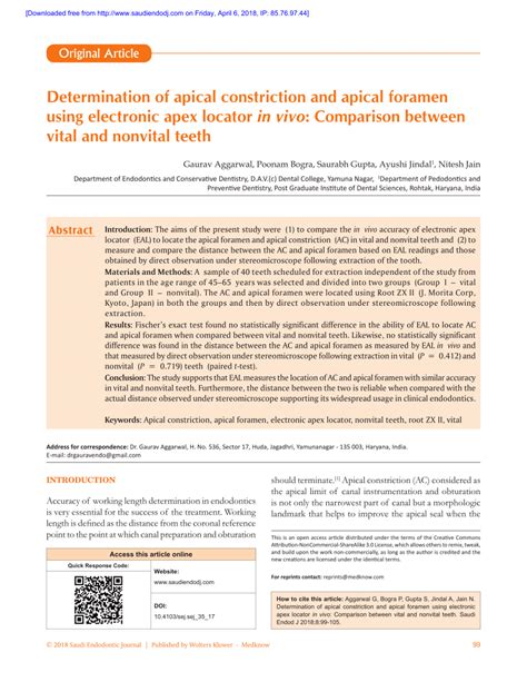 Pdf Determination Of Apical Constriction And Apical Foramen Using