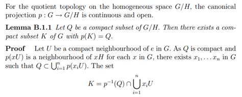 Topological Groups A Lemma On A Compact Subset Of Gh Where G Is